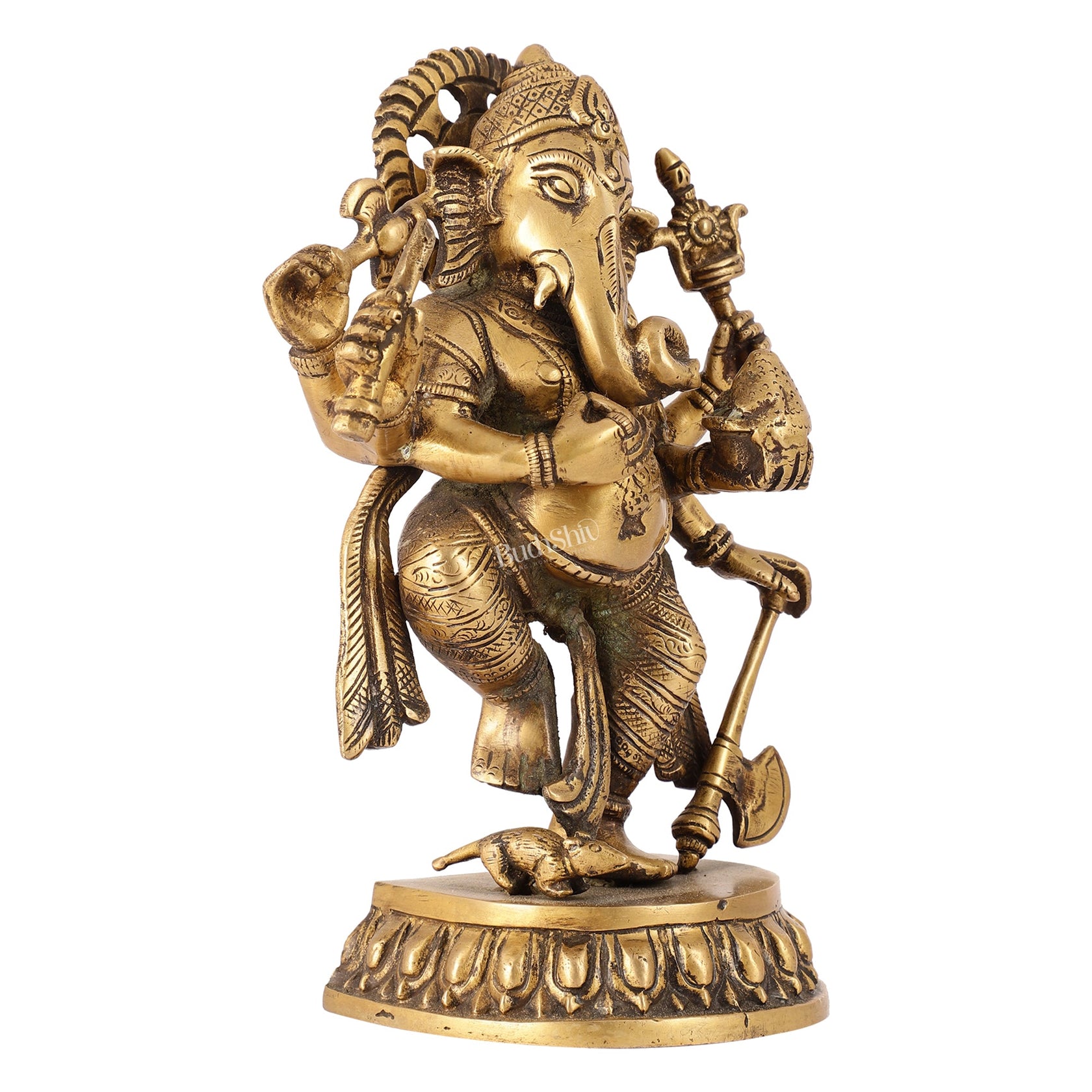 Buy Exquisite Brass Antique Finish Dancing Ganapati with 6 Arms - 10 ...