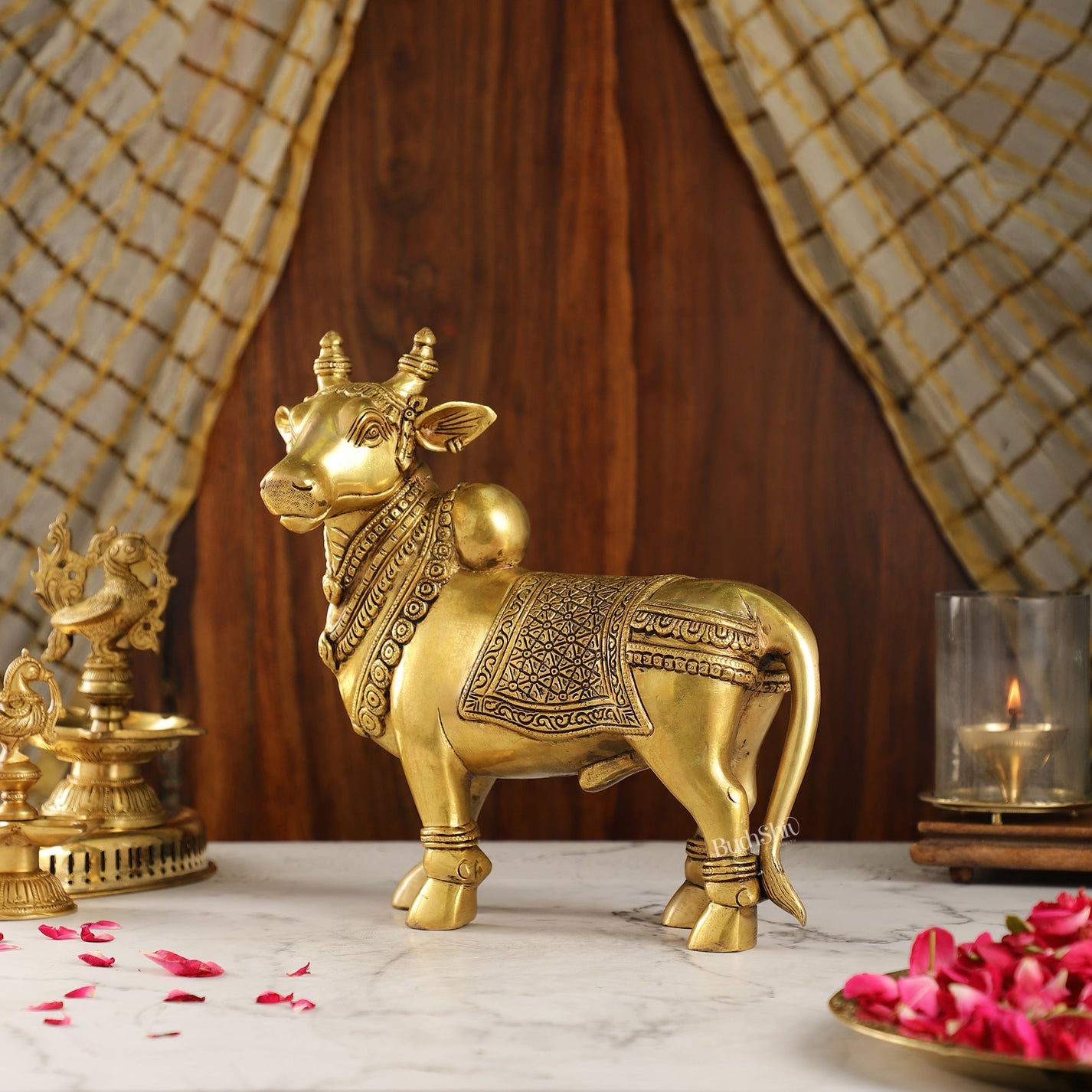 Exquisite Brass Superfine Standing Nandi Idol | 10.5" – Budhshiv.com