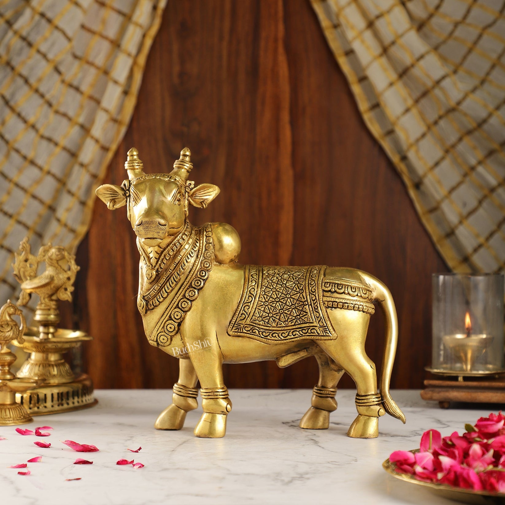 Exquisite Brass Superfine Standing Nandi Idol | 10.5" – Budhshiv.com