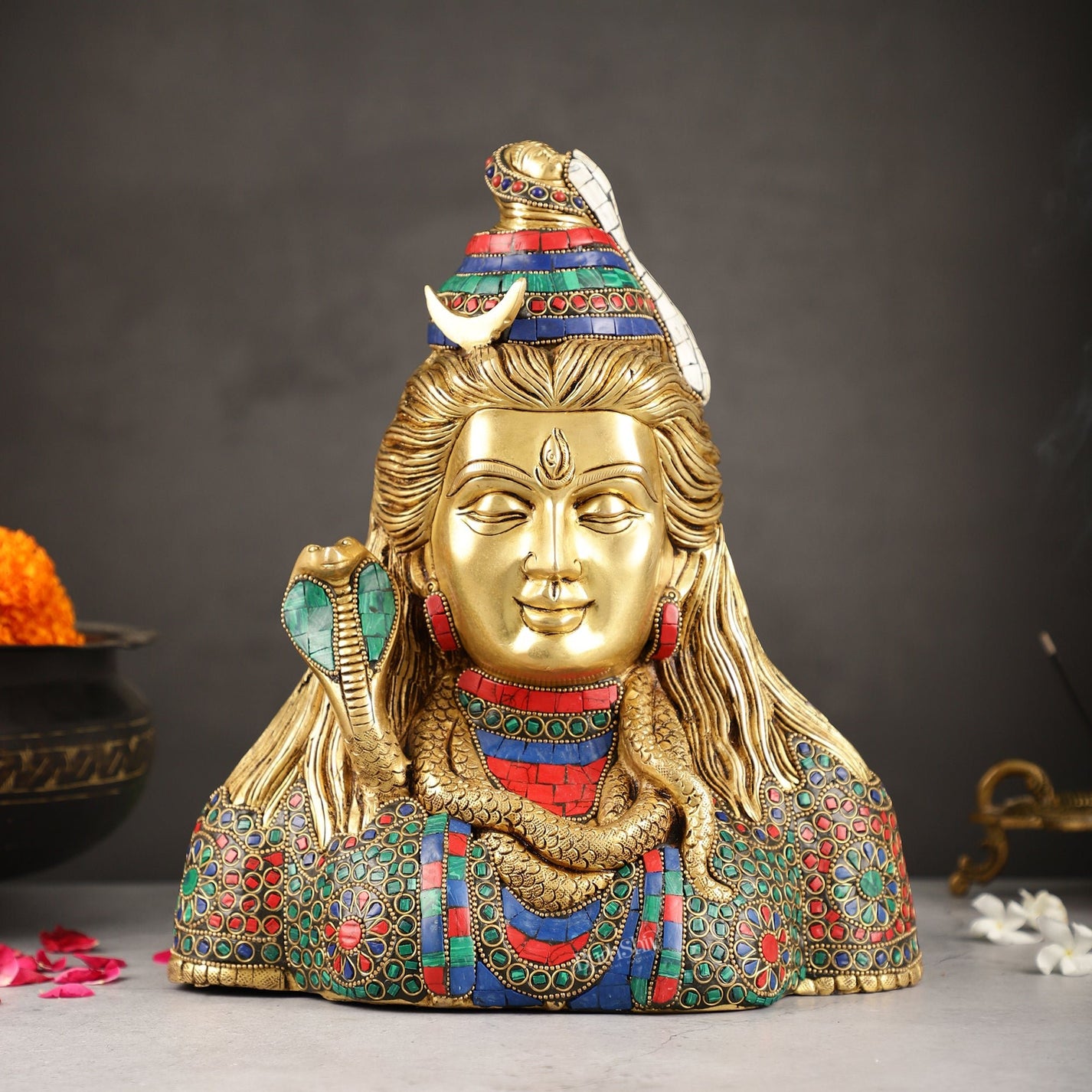 Buy Exquisite Handcrafted Lord Shiva Bust Statue - Superfine Brass ...