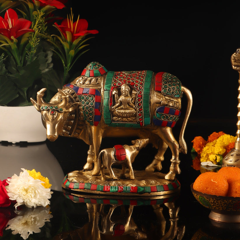 Buy Handcrafted Brass Cow and Calf Statue | Ganesha and Lakshmi ...