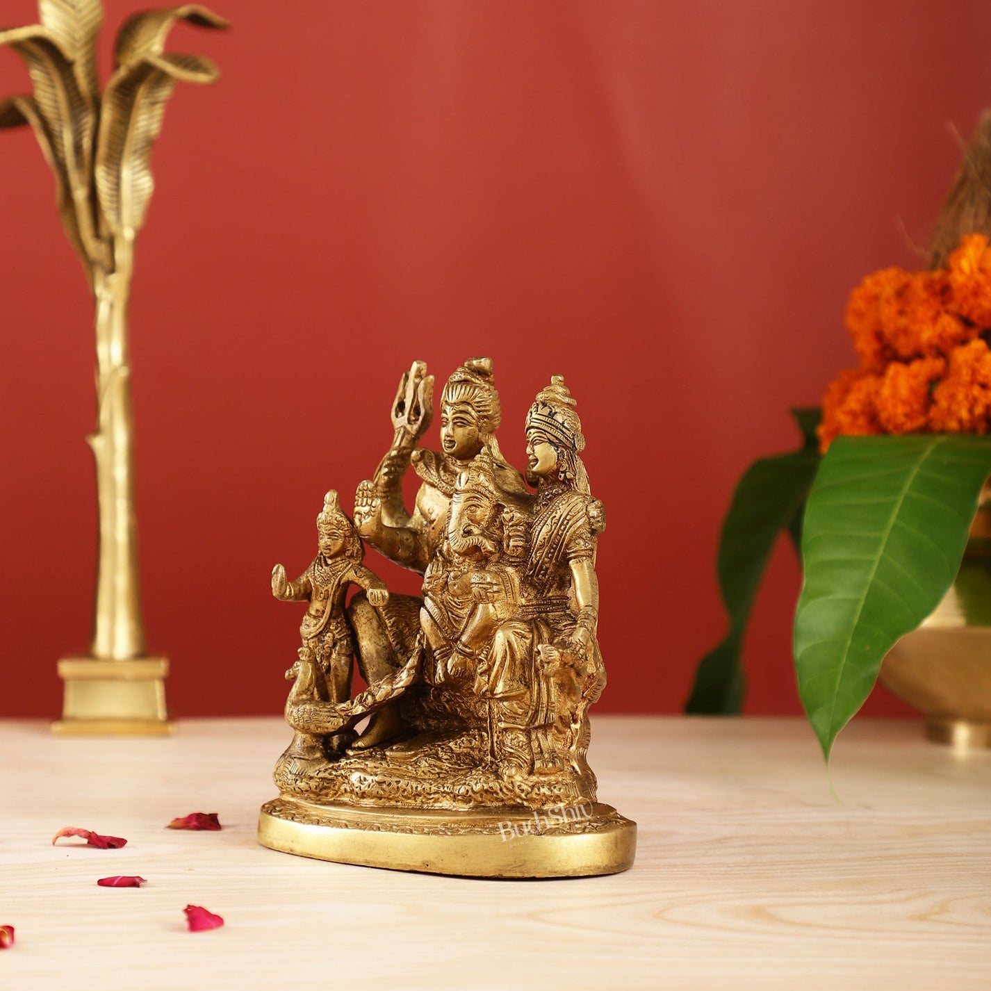 Handcrafted Brass Lord Shiva Parivaar Idol | Golden Finish | 6 ...