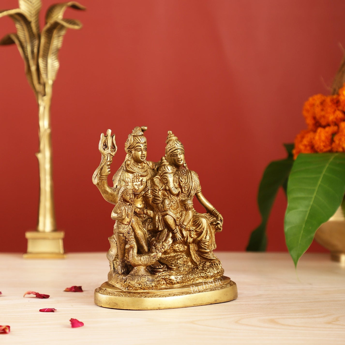 Handcrafted Brass Lord Shiva Parivaar Idol | Golden Finish | 6 ...