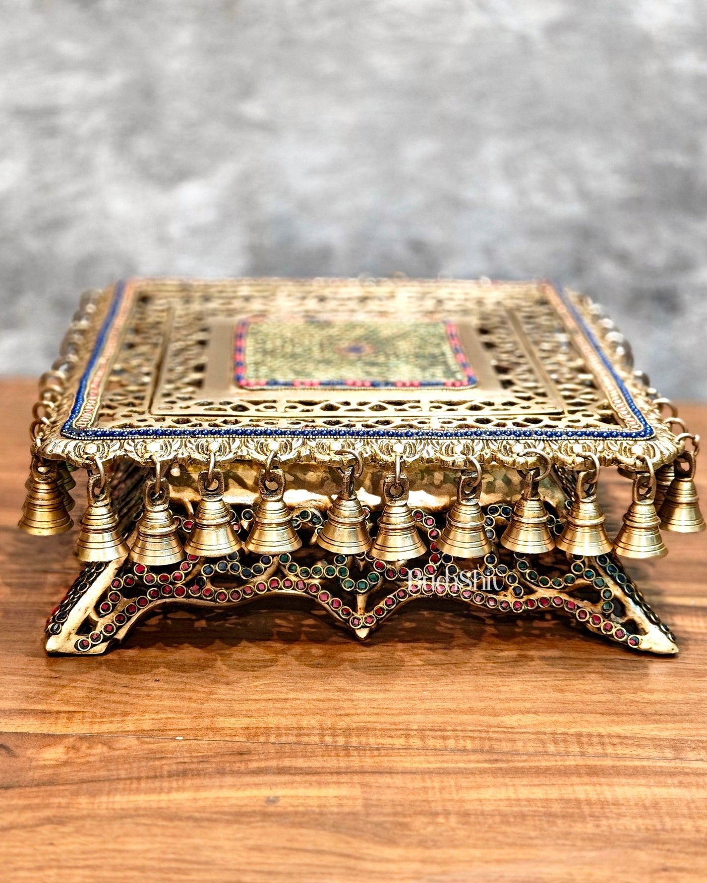 Buy Handcrafted Pure Brass Pooja Chowki/Stand/Stool for Idols large ...