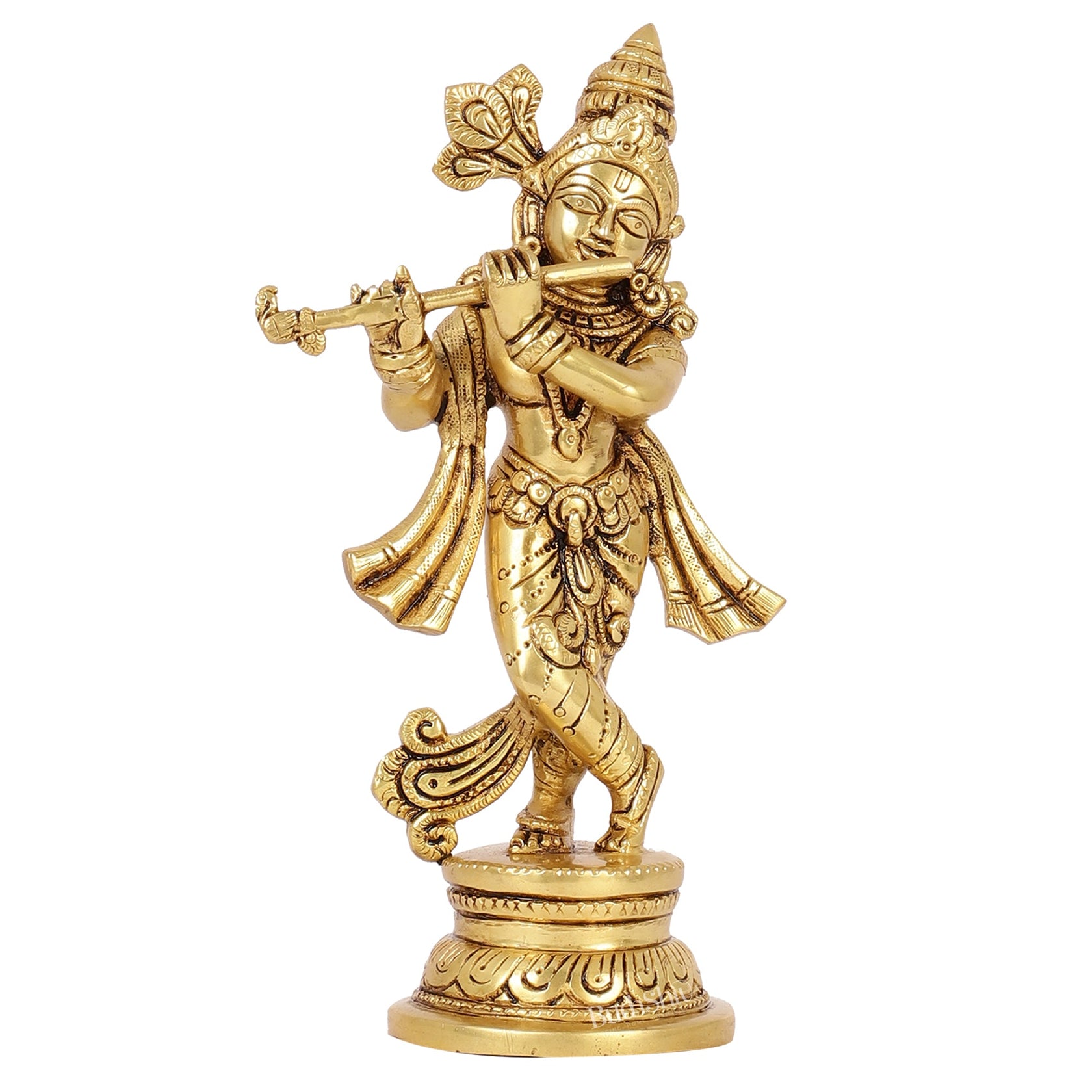 Intricately Crafted Brass Superfine Krishna Idol | 9" – Budhshiv.com