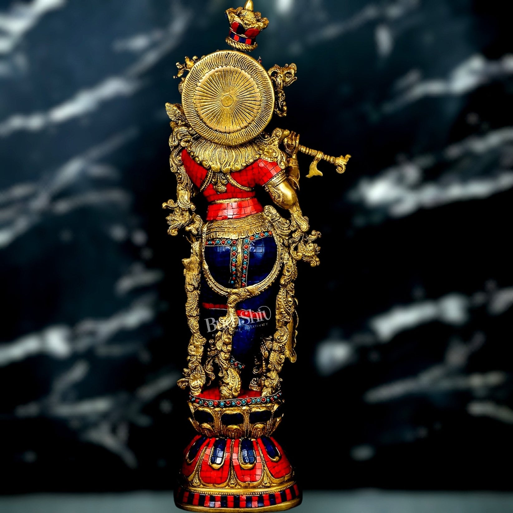 Buy Krishna Brass Idol 29 inches | Unique Inlay Stonework | Handcrafted ...