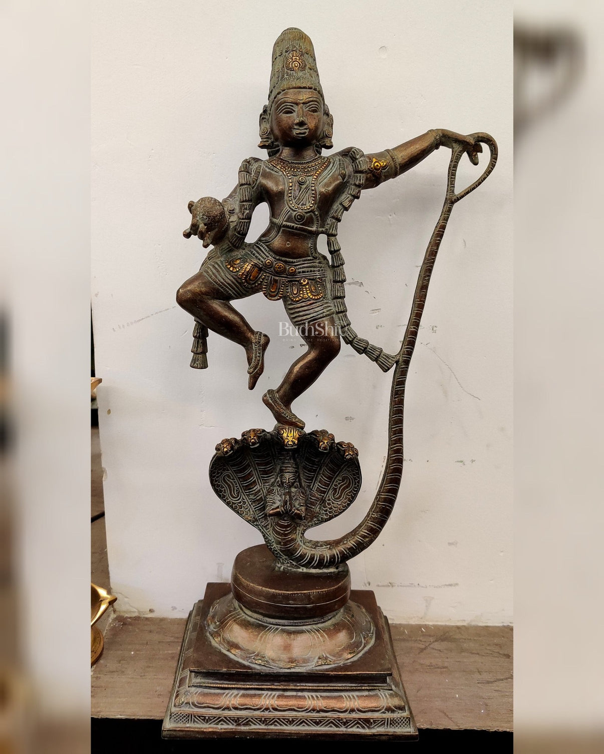 Krishna Dancing on Kaliya Naag: Brass Idol 20" – Budhshiv.com