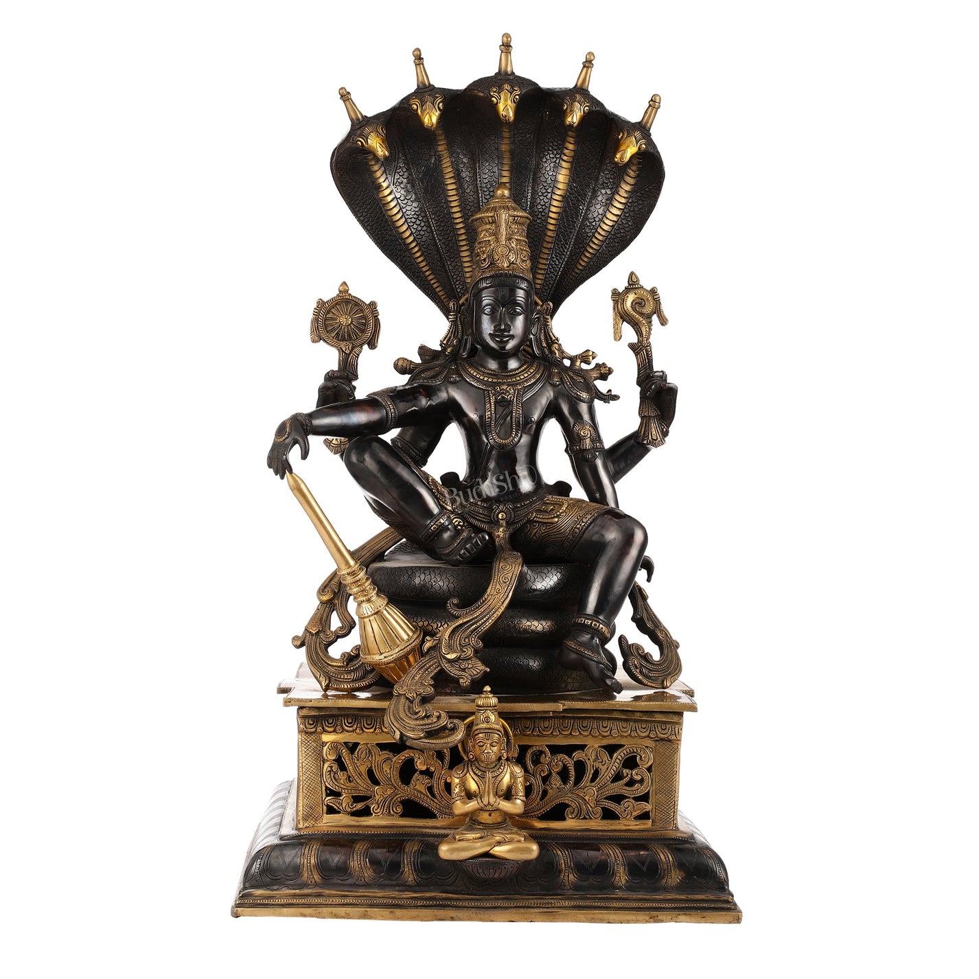 Lord Vishnu seated on sheshanaaga Majestic Brass Statue 30" – Budhshiv.com