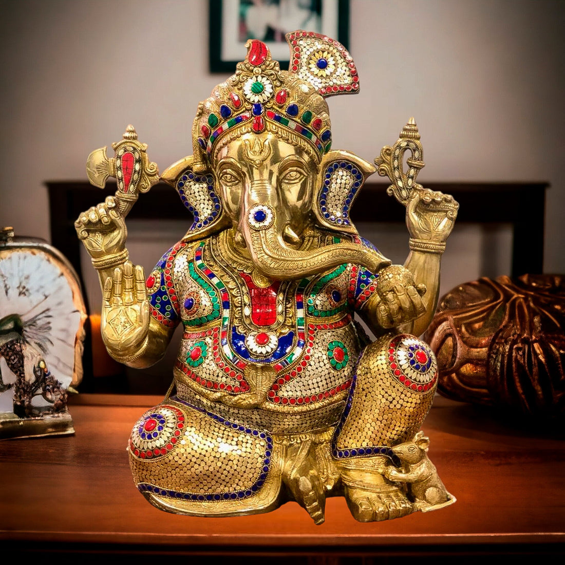 Buy Pagadi Ganesha wearing a turban Brass idol 21 inches - Budhshiv.com
