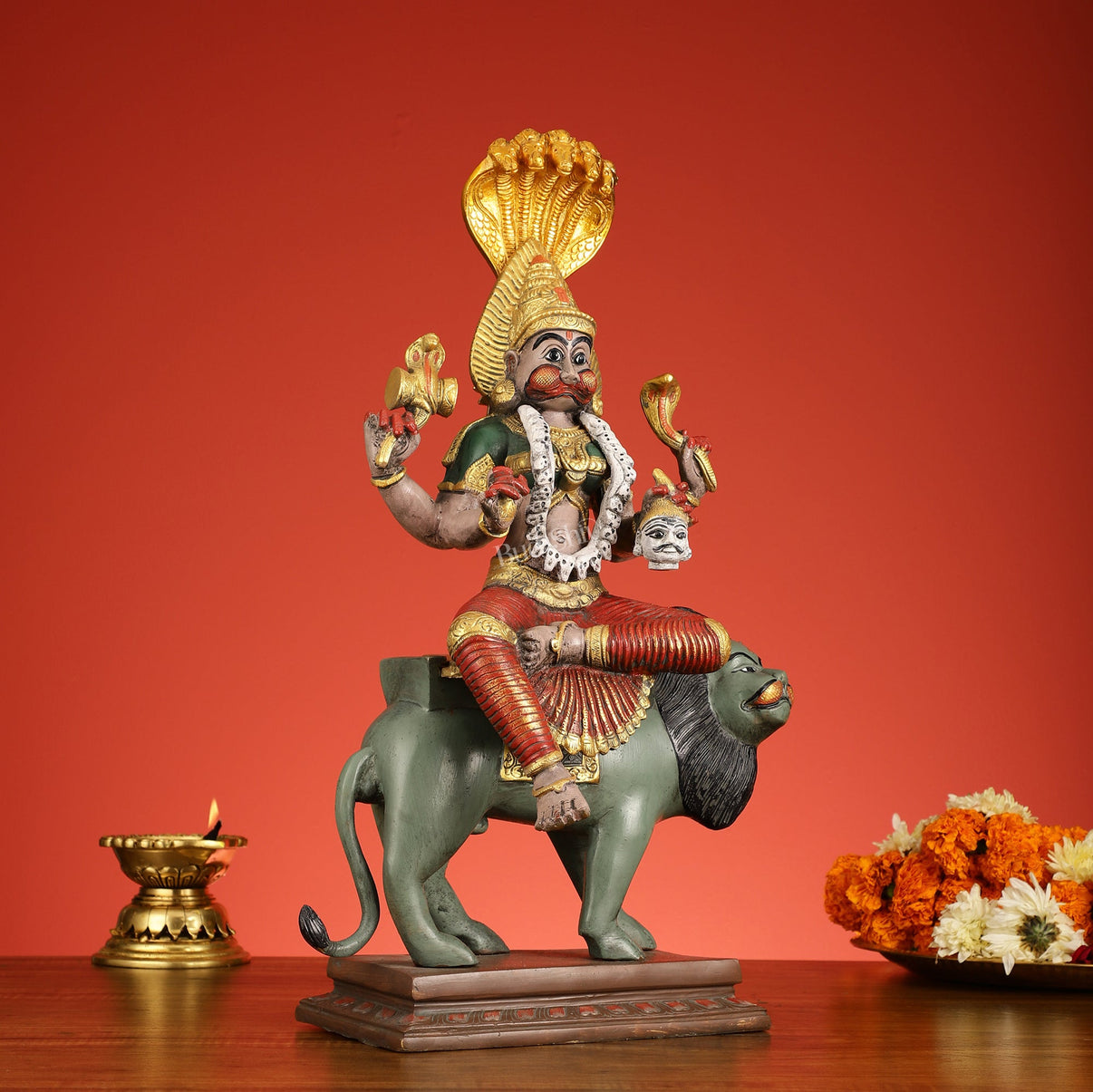 Buy Pure Brass Pratyangira Devi Bhadrakali Statue - 19 Inch - Budhshiv.com
