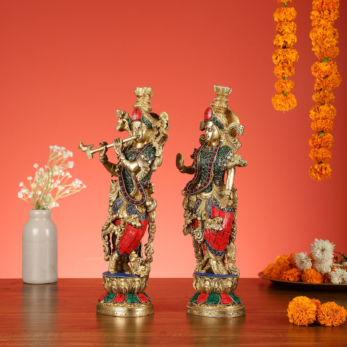 Pure Brass Radha Krishna Statues - Exquisite Handcrafted Art - 14 inch ...