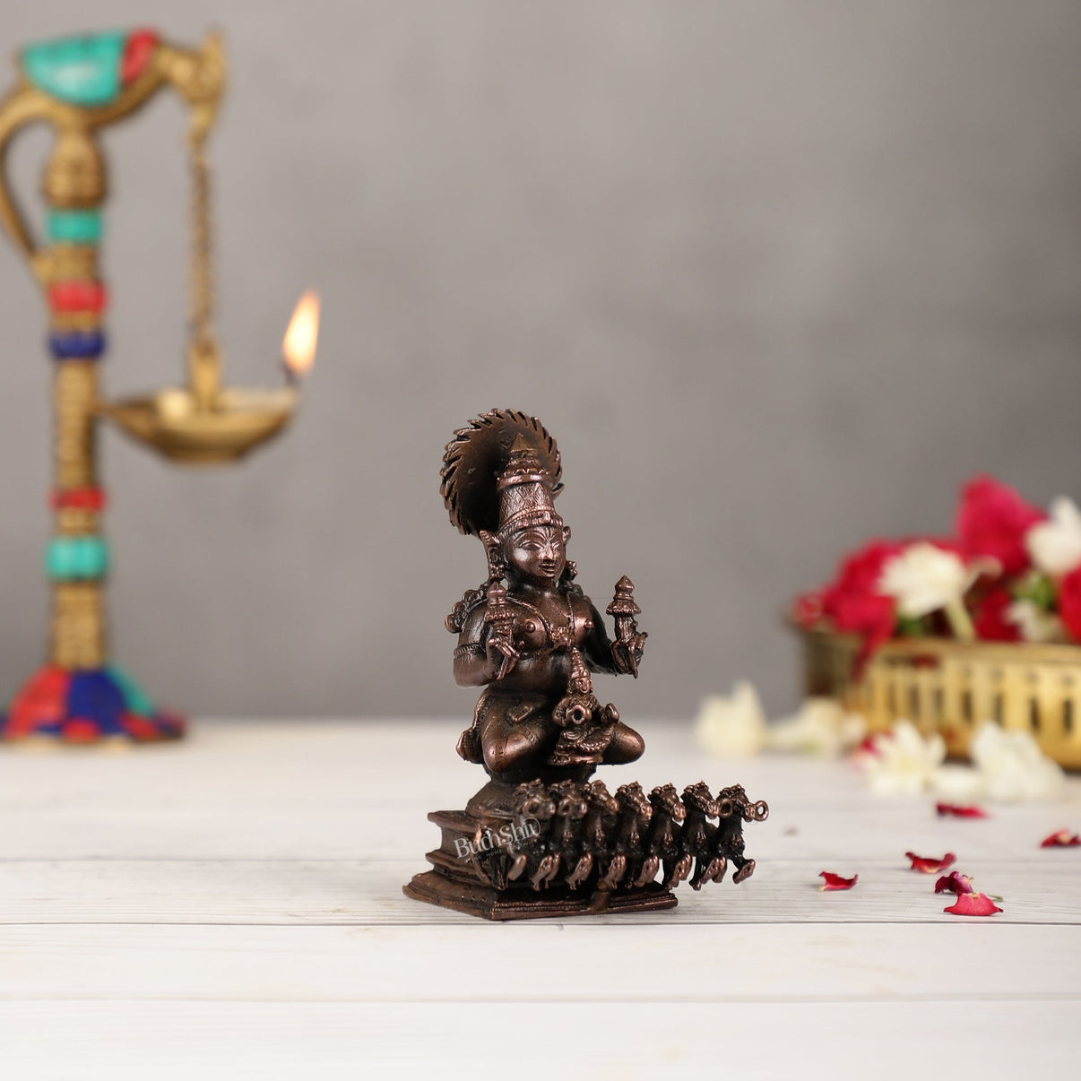 Buy Pure Copper Surya Dev Rath Idol | Height 4 inch – Budhshiv.com