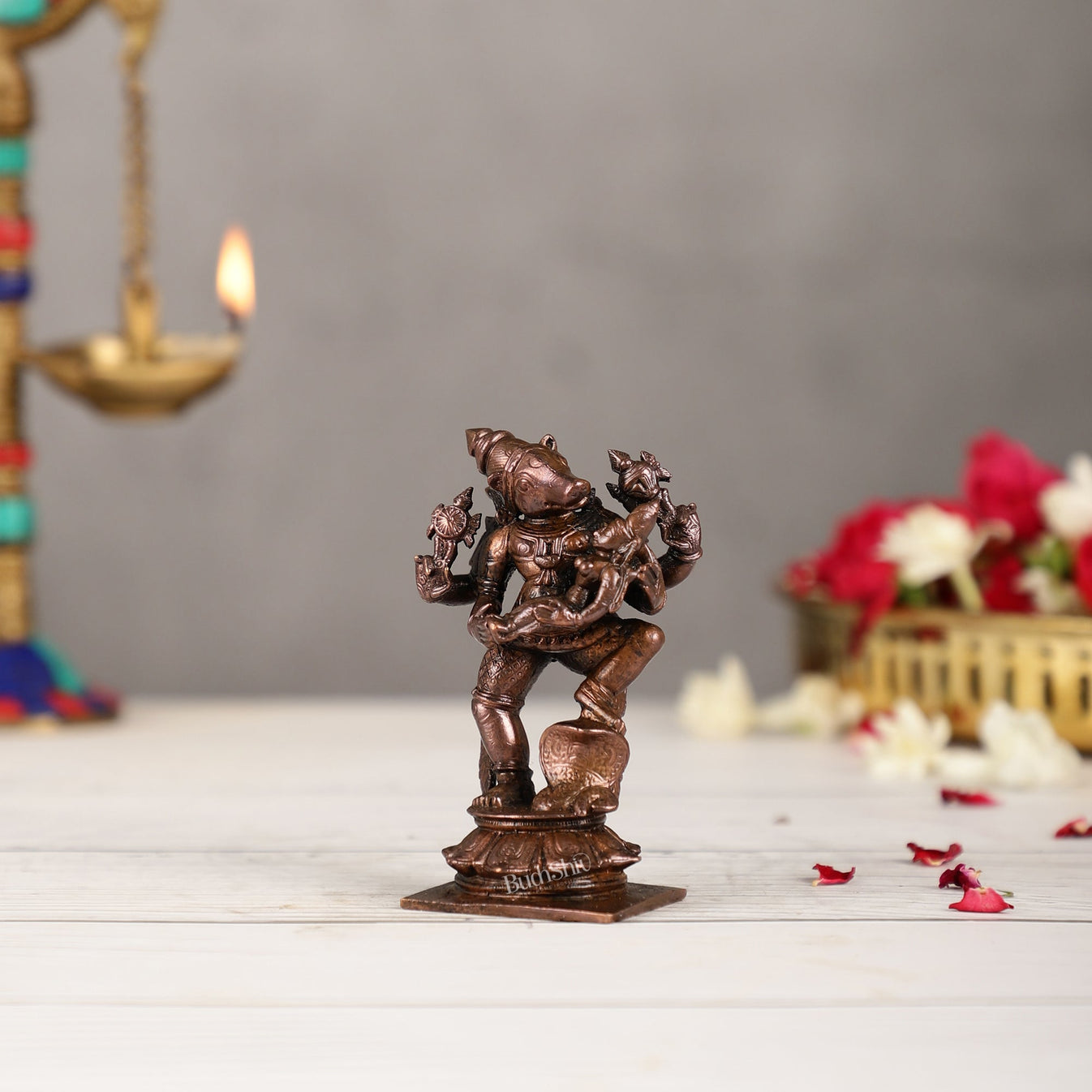 Buy Pure Copper Varaha with Lakshmi Bhoomi Devi Idol | Height 3.5 inch ...