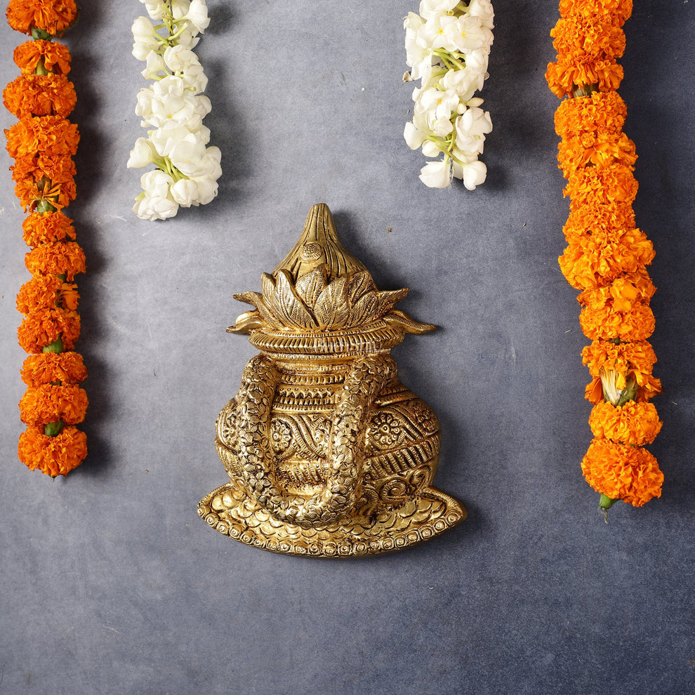 Buy Sacred Brass Superfine Wall Hanging Kalash 7.75 inch - Budhshiv.com