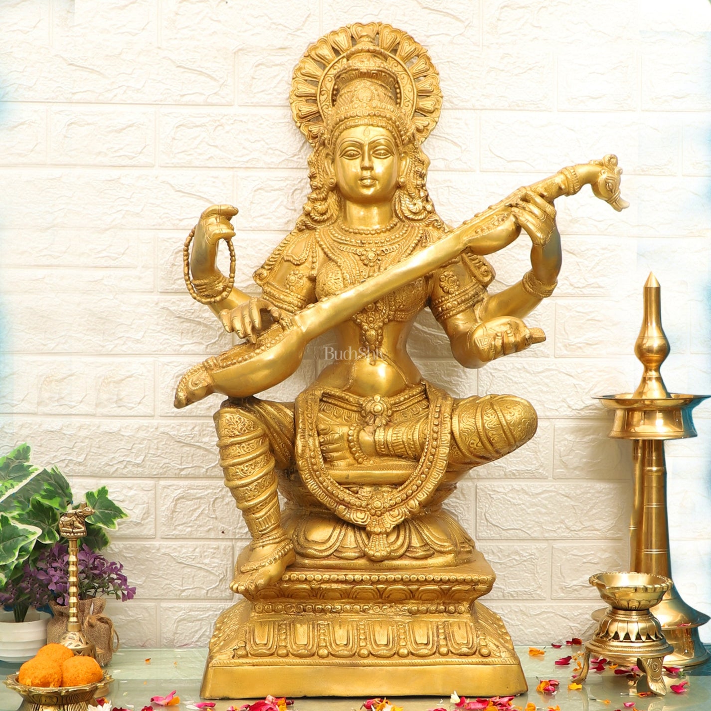 Buy Saraswati Brass statue 30" - Budhshiv.com