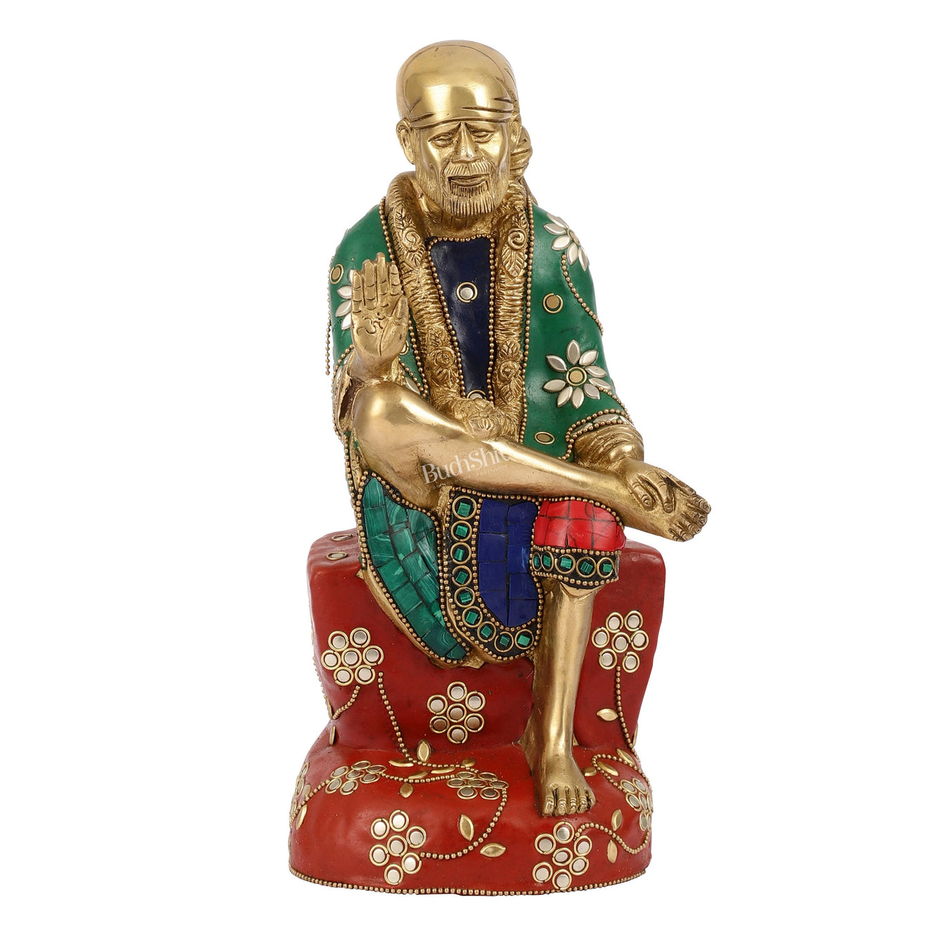 Brass Shirdi Sai Baba Idol with Stonework - 10.5-Inch – Budhshiv.com