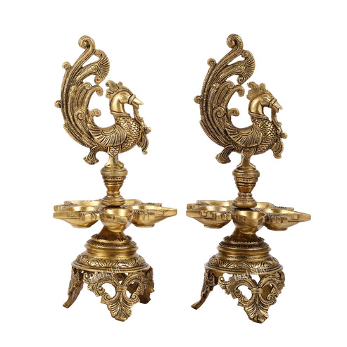 Buy Superfine 14-Inch Brass Peacock Lamp - Budhshiv.com