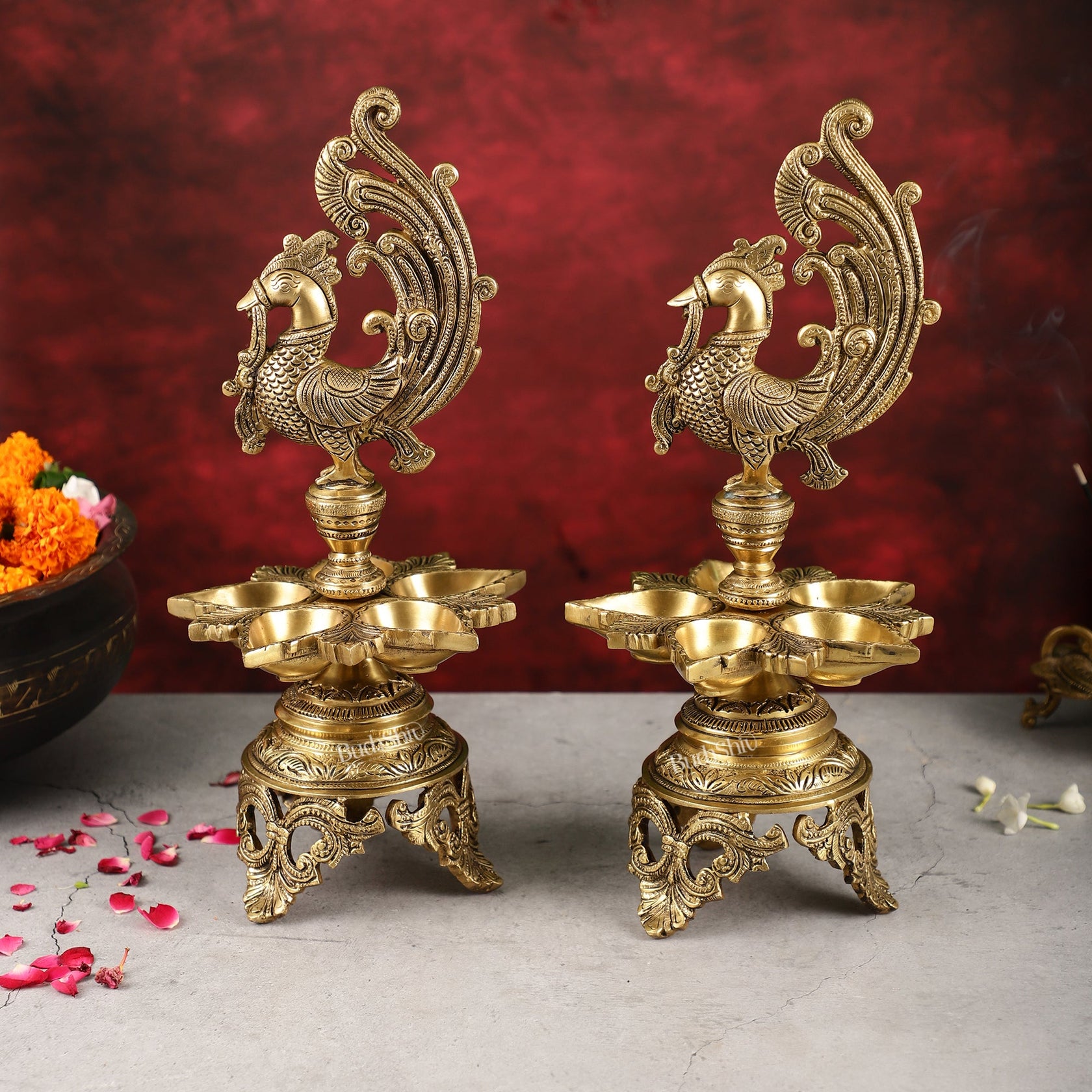 Buy Superfine 14-Inch Brass Peacock Lamp - Budhshiv.com