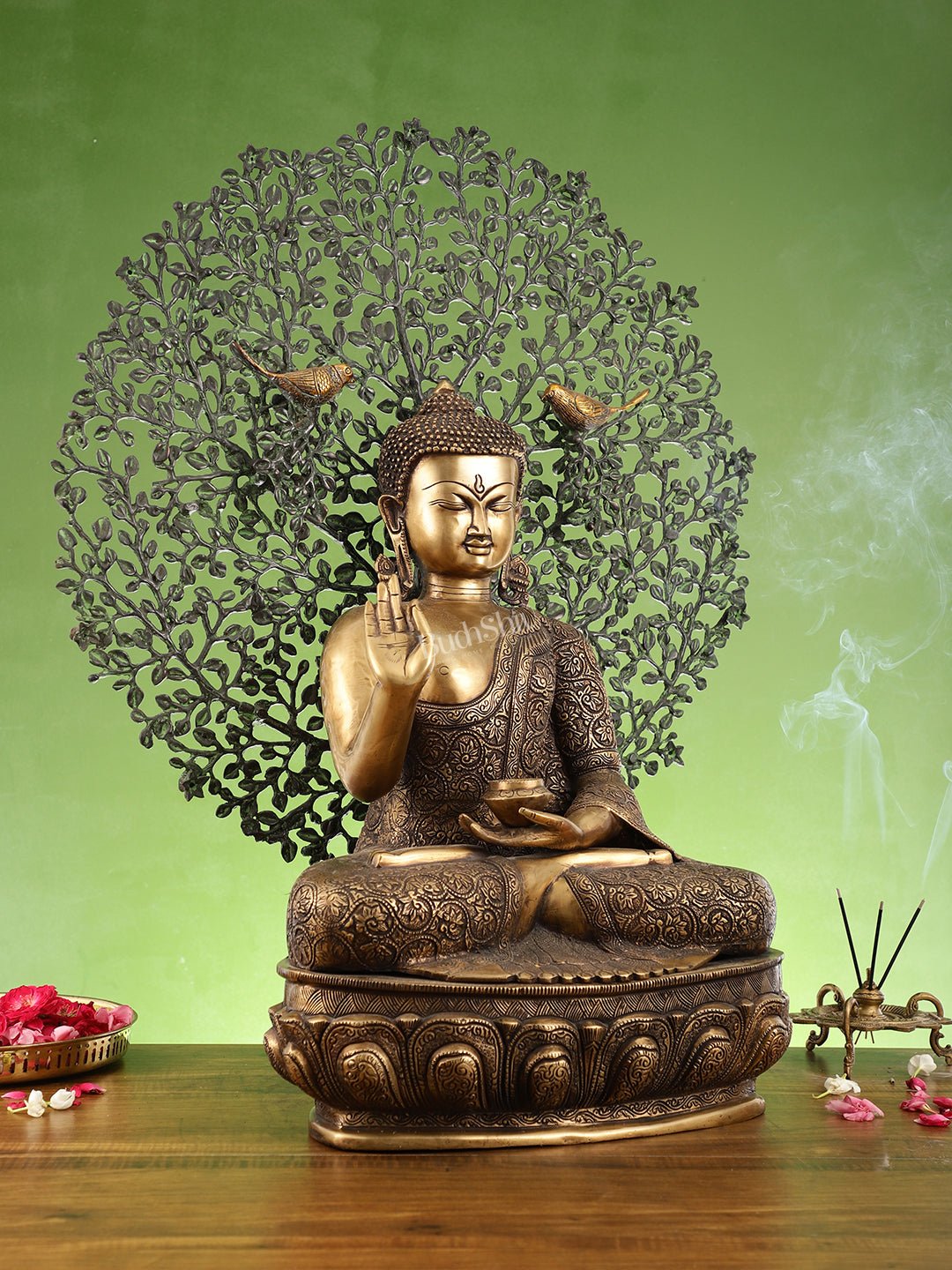 Superfine Brass Buddha with Bodhi Tree Kalpavriksha Statue 30 inch ...
