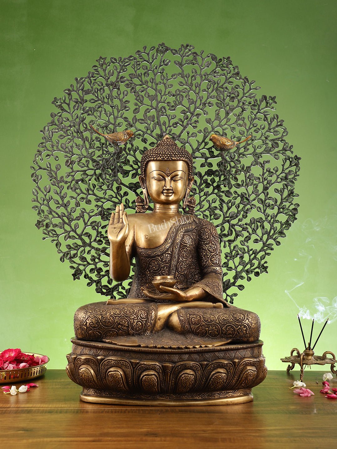 Brass Buddha with Bodhi Tree Statue 30 inch – Budhshiv.com