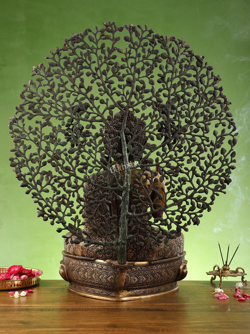 Brass Buddha with Bodhi Tree Statue 30 inch – Budhshiv.com