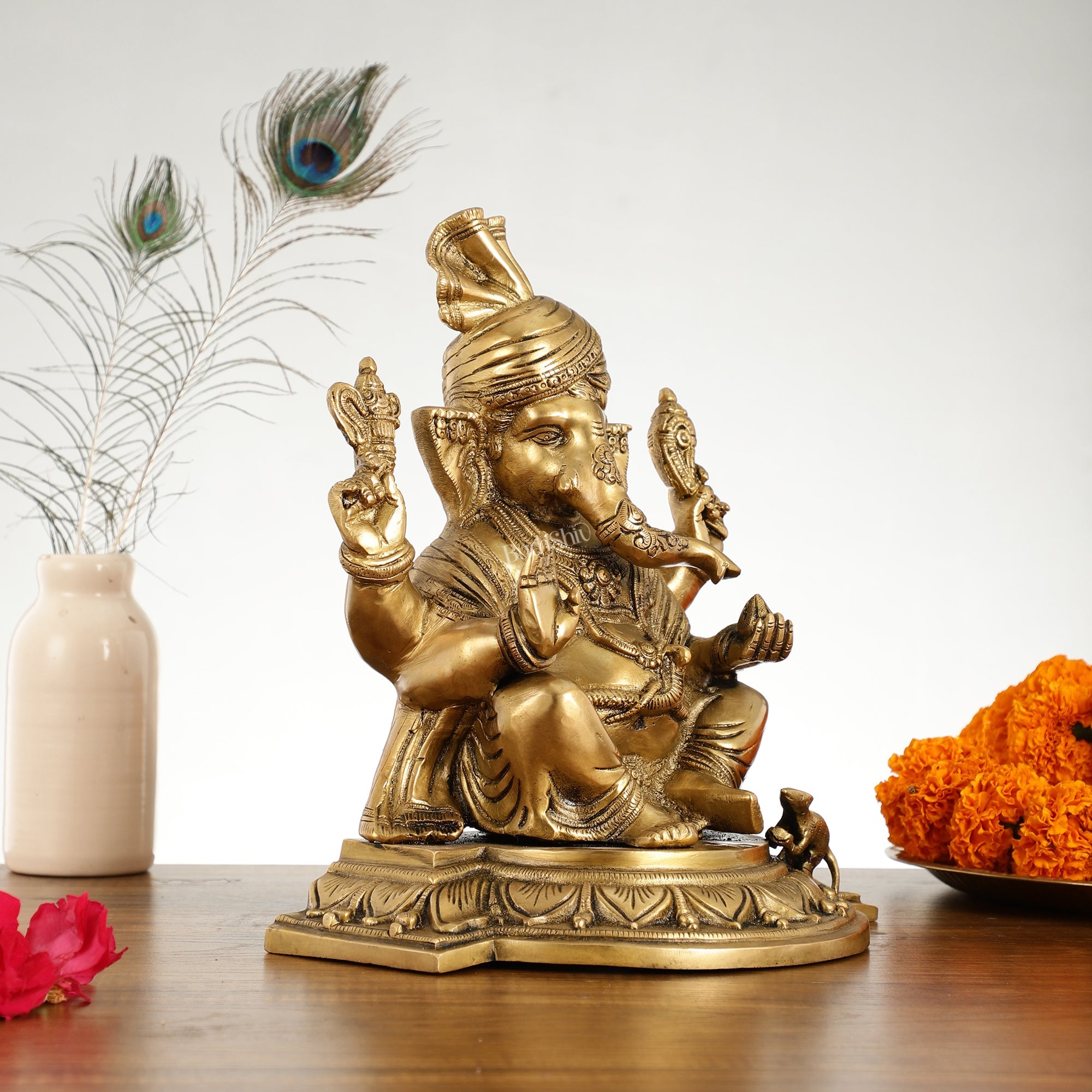 Buy Superfine Brass Lord Ganesha Statue with Turban - 12 Inch ...