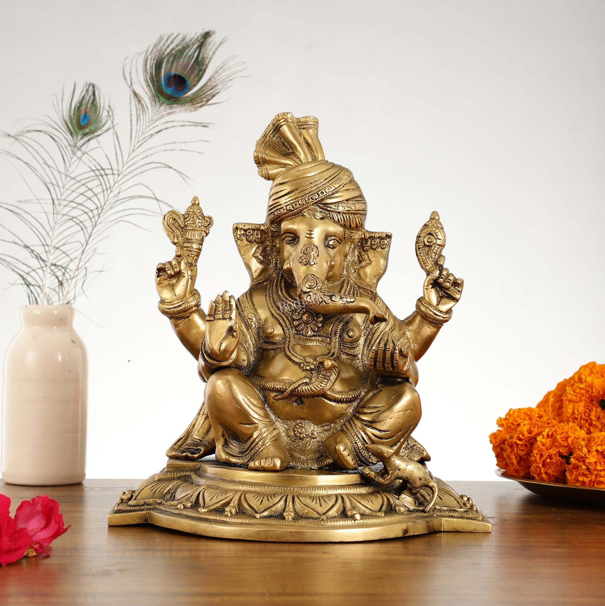 Buy Superfine Brass Lord Ganesha Statue with Turban - 12 Inch ...