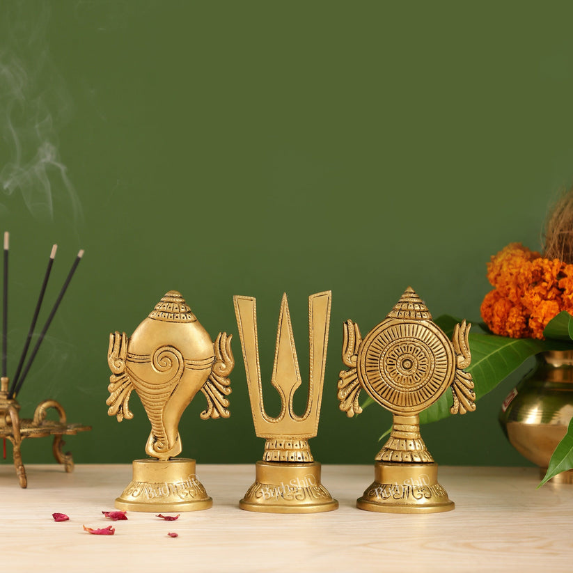 Brass Tirupati Balaji Shankh Chakra Namah Tilak 6 Inch | Budhshiv.com