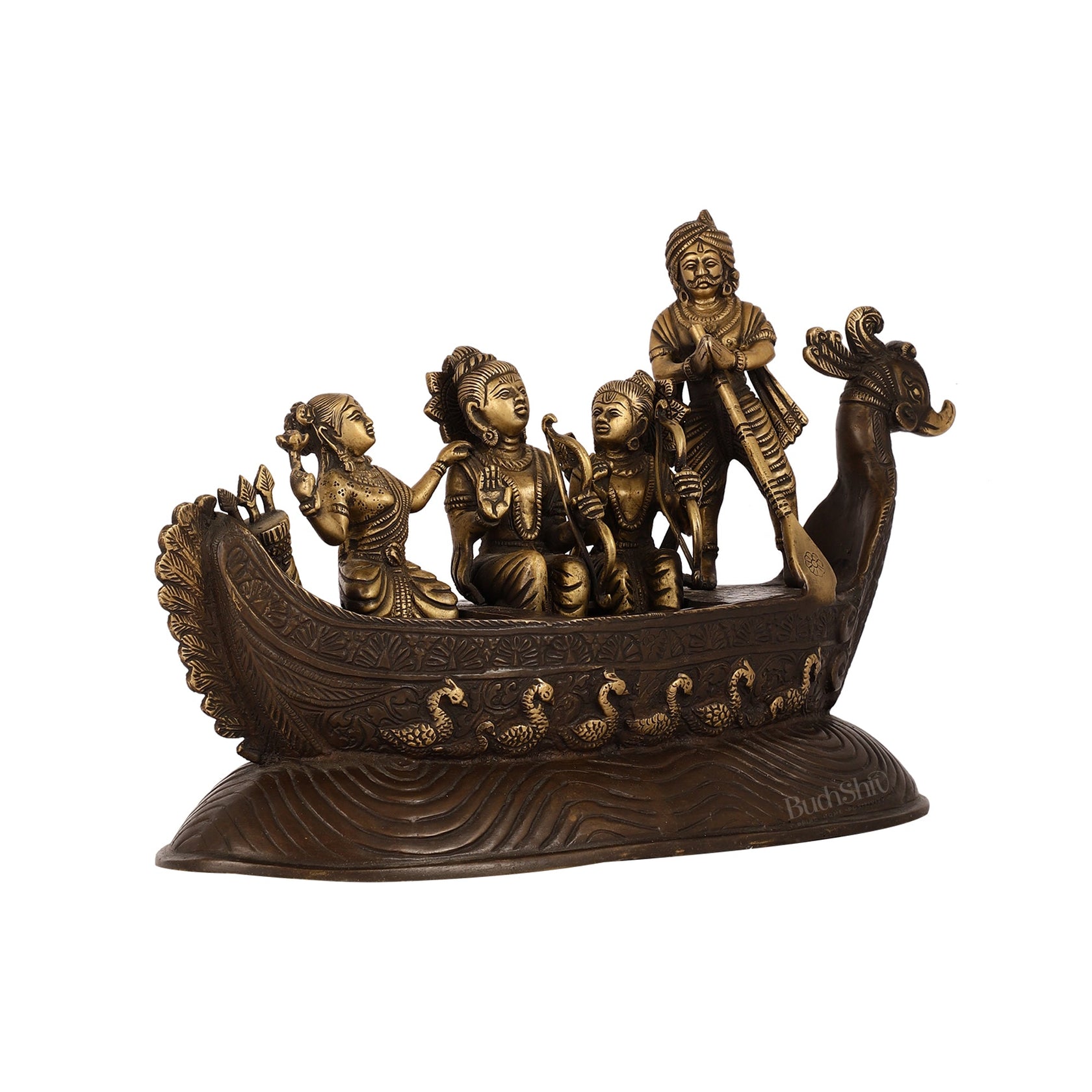 Handcrafted Superfine Lord Rama, Sita, and Lakshmana Statue with Kevat ...