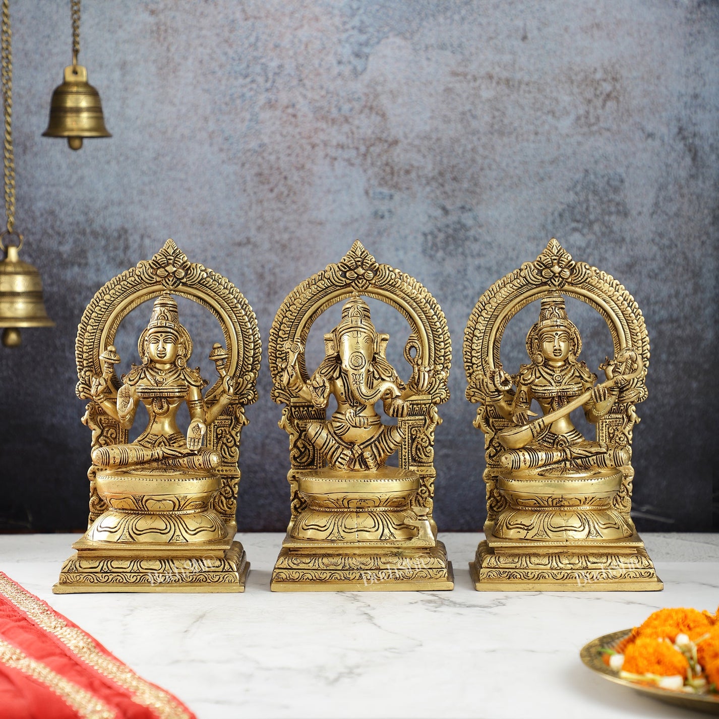 Buy The Holy Trinity - Ganesha, Lakshmi, Saraswati - Brass Idols 10 ...