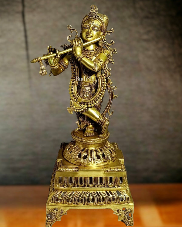 Buy Unique Pure Brass Lord Krishna statue 26 inch - Budhshiv.com