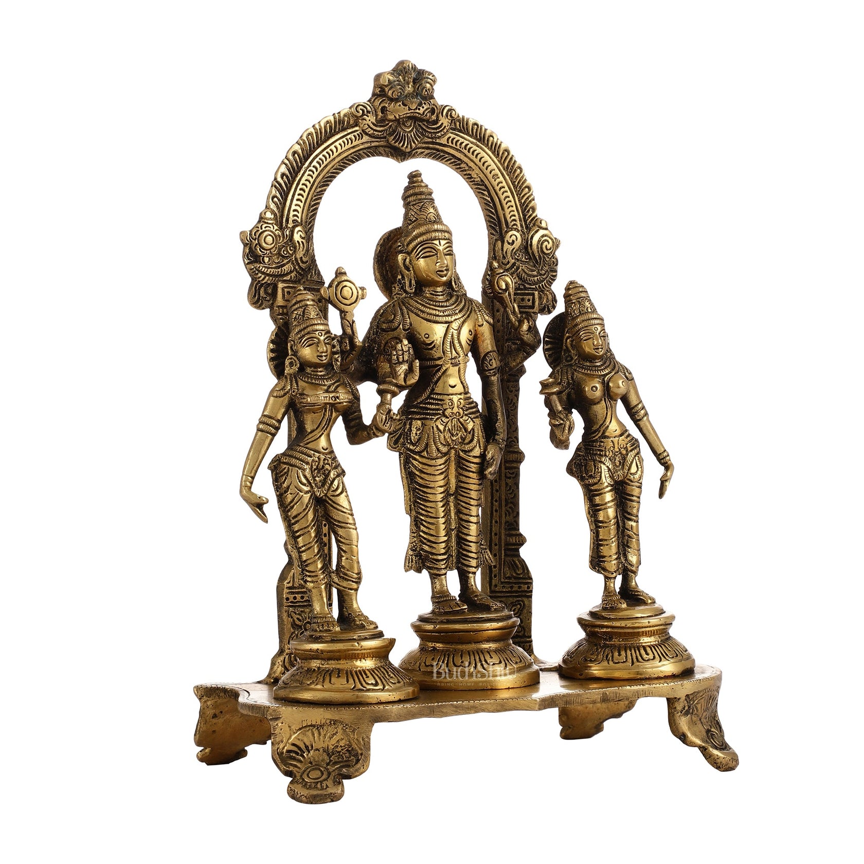 Vishnu with Bhudevi and Sridevi Brass statue with Prabhavali 10 inch ...