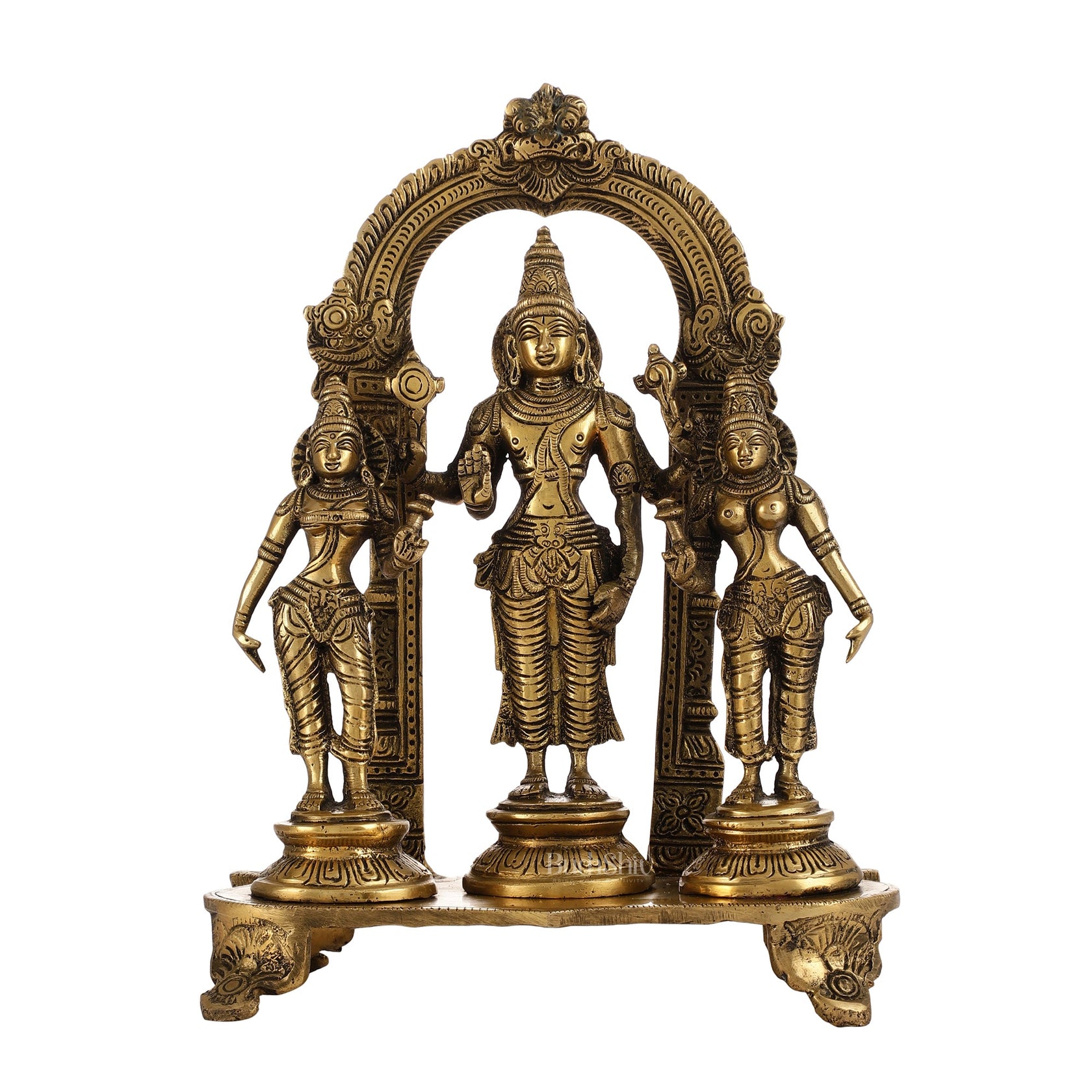 Vishnu with Bhudevi and Sridevi Brass statue with Prabhavali 10 inch ...