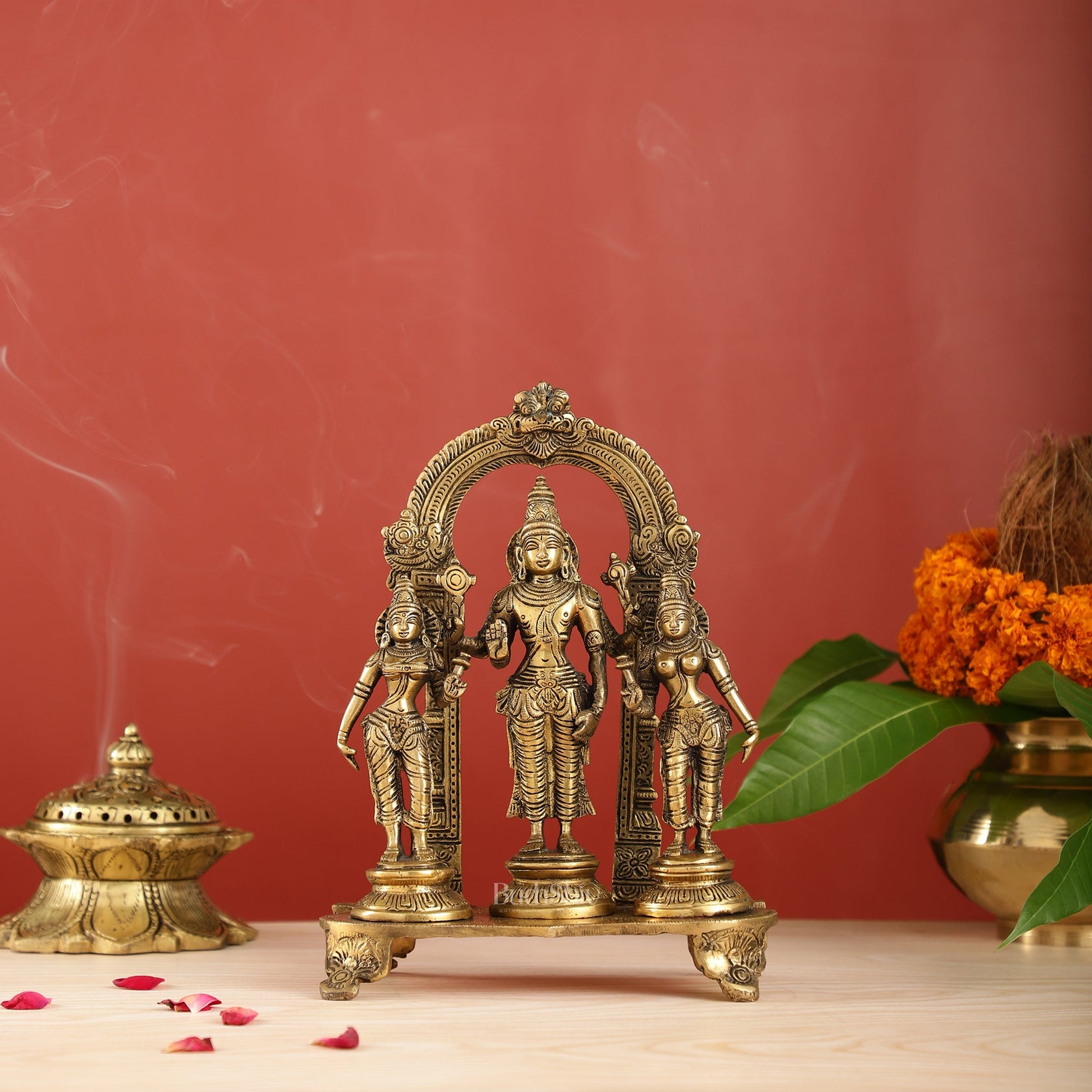 Vishnu with Bhudevi and Sridevi Brass statue with Prabhavali 10 inch ...