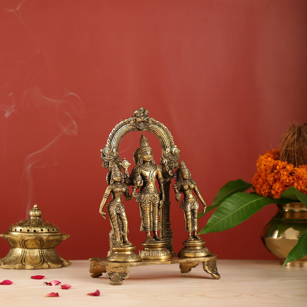 Buy Vishnu with Bhudevi and Sridevi Brass statue with Prabhavali 10 ...